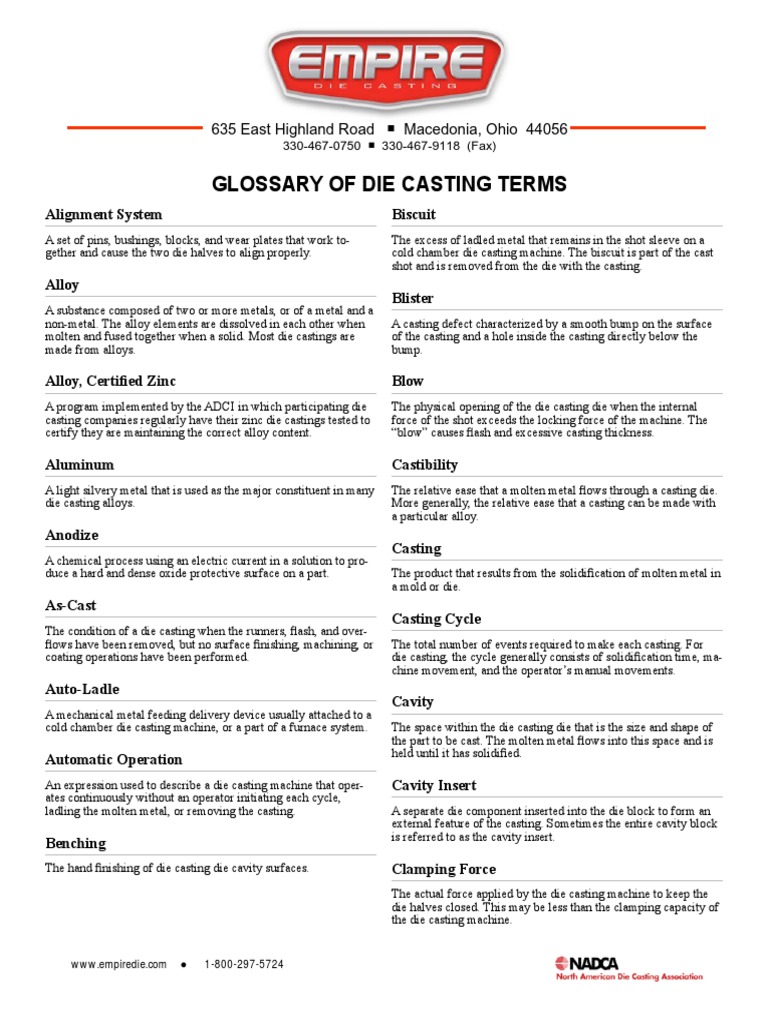 Glossary - Casting Terms | PDF | Casting (Metalworking) | Industrial ...