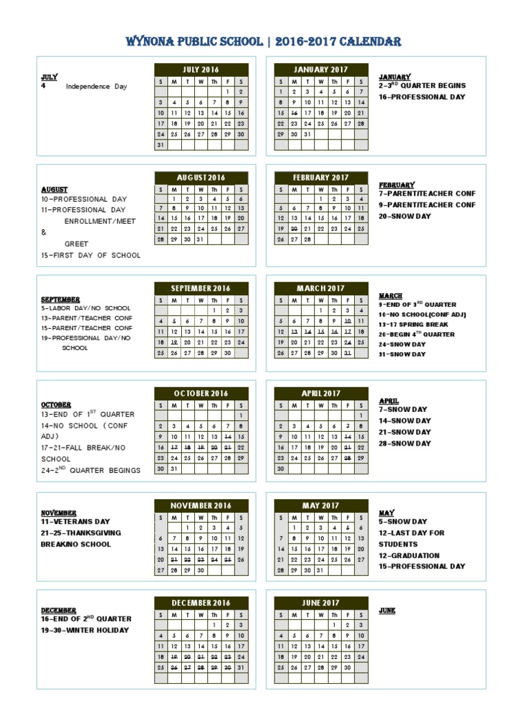 2016-2017 School Calendar | PDF