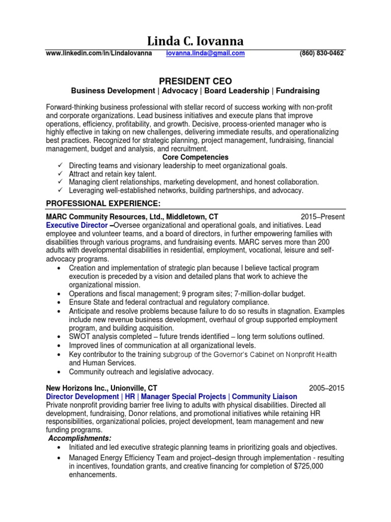 COO Chief Operating Officer in Hartford CT Resume Linda Iovanna | PDF ...