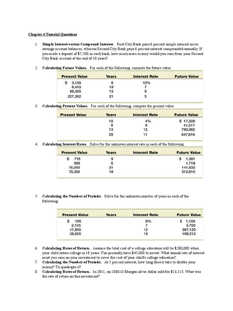 Chapter 4 Tutorial Questions | PDF | Present Value | Interest