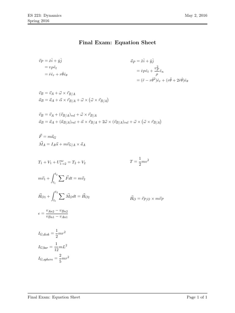 Equation Sheet | PDF