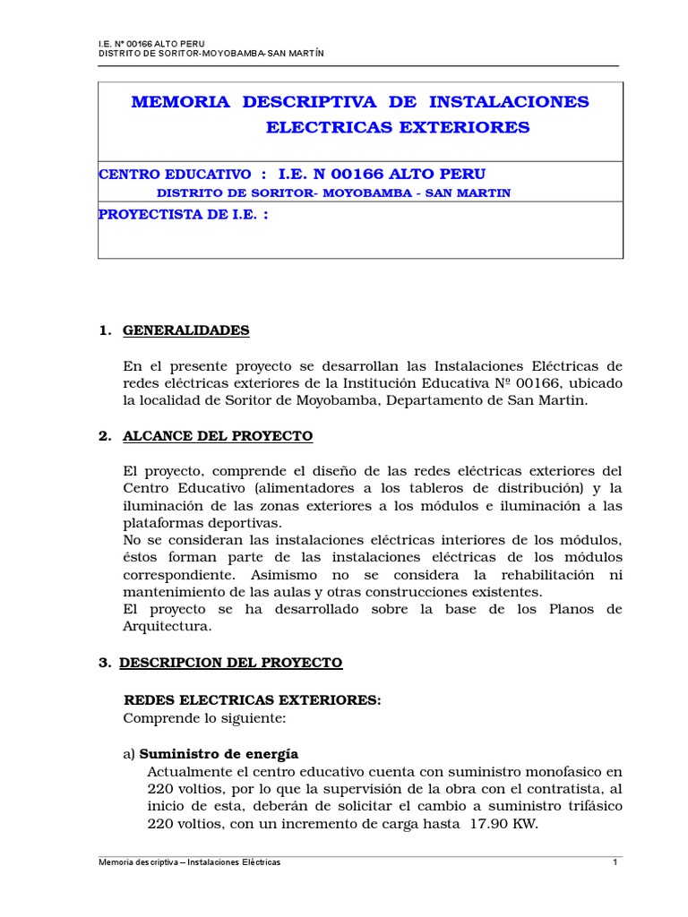 6 Memoria Descriptiva Electricas | PDF | Corriente eléctrica | Electricidad