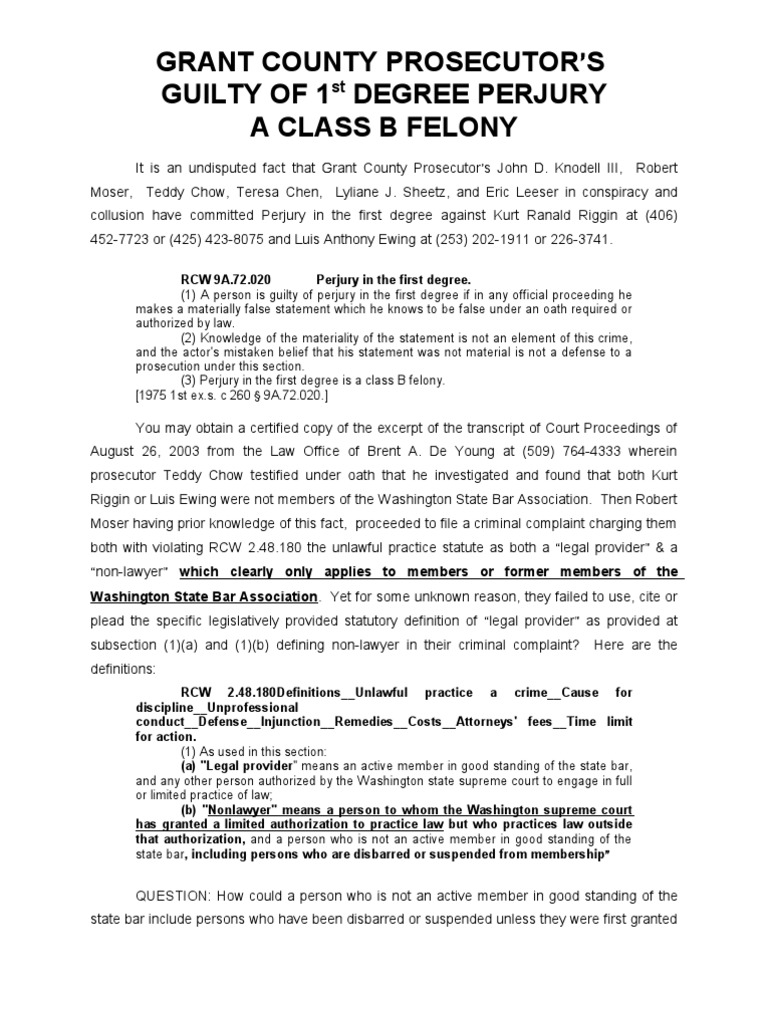 PERJURY by Grant County, WA Prosecutors | Download Free PDF | Perjury ...