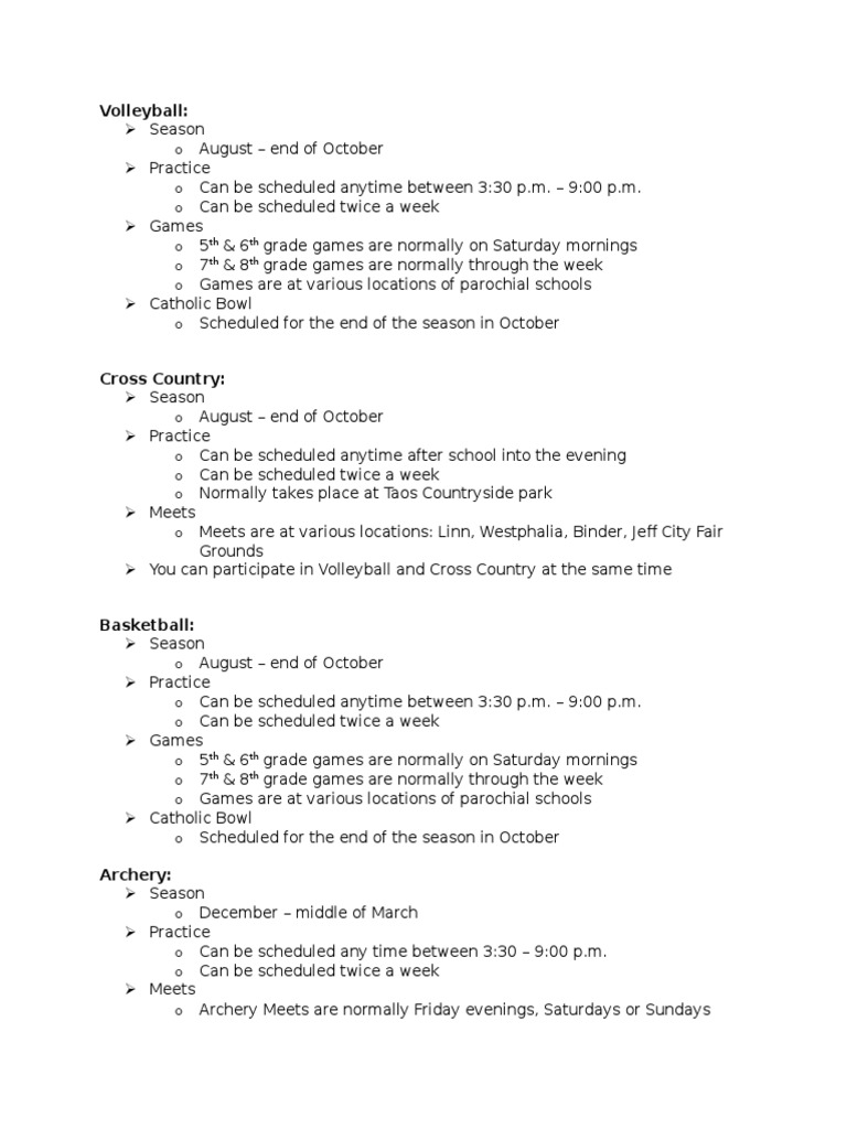Sports Seasons and Schedules Overview | PDF