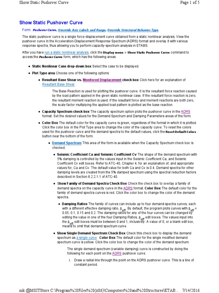 Show Static Pushover Curve: Run A Static Nonlinear Analysis | PDF