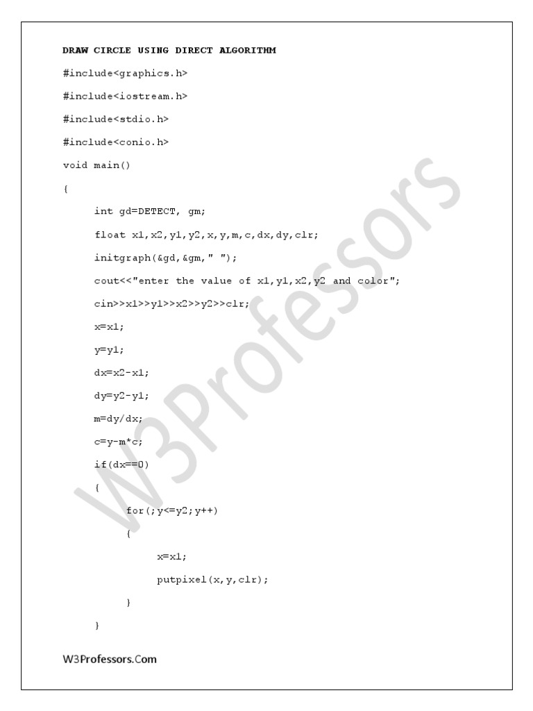 To Draw Circle Using Direct Algo | PDF | Teaching Mathematics