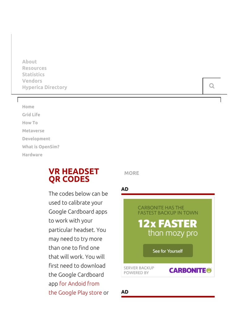 VR Headset QR Codes | PDF | Virtual Reality | Mobile Software