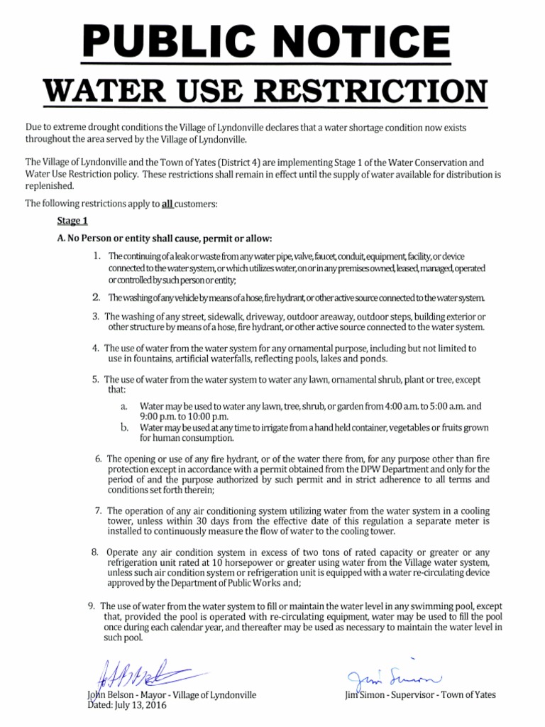 Lyndonville Water Use Restriction | PDF | Water Supply Network | Air ...