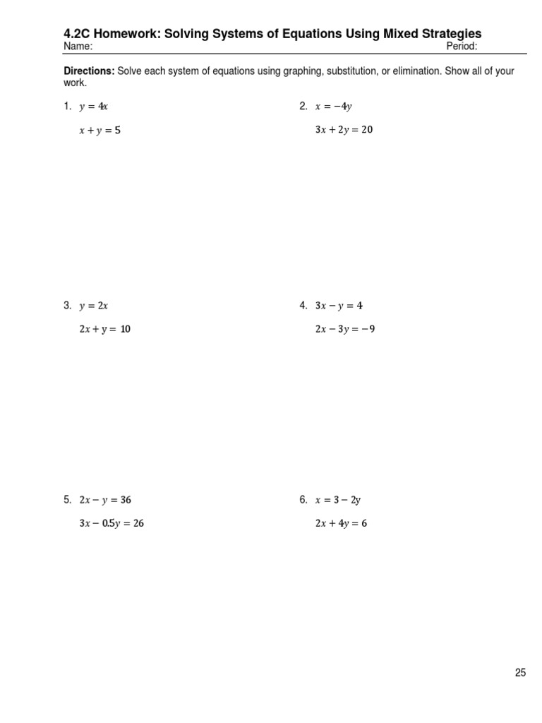 4.2C Homework: Solving Systems of Equations Using Mixed Strategies | PDF