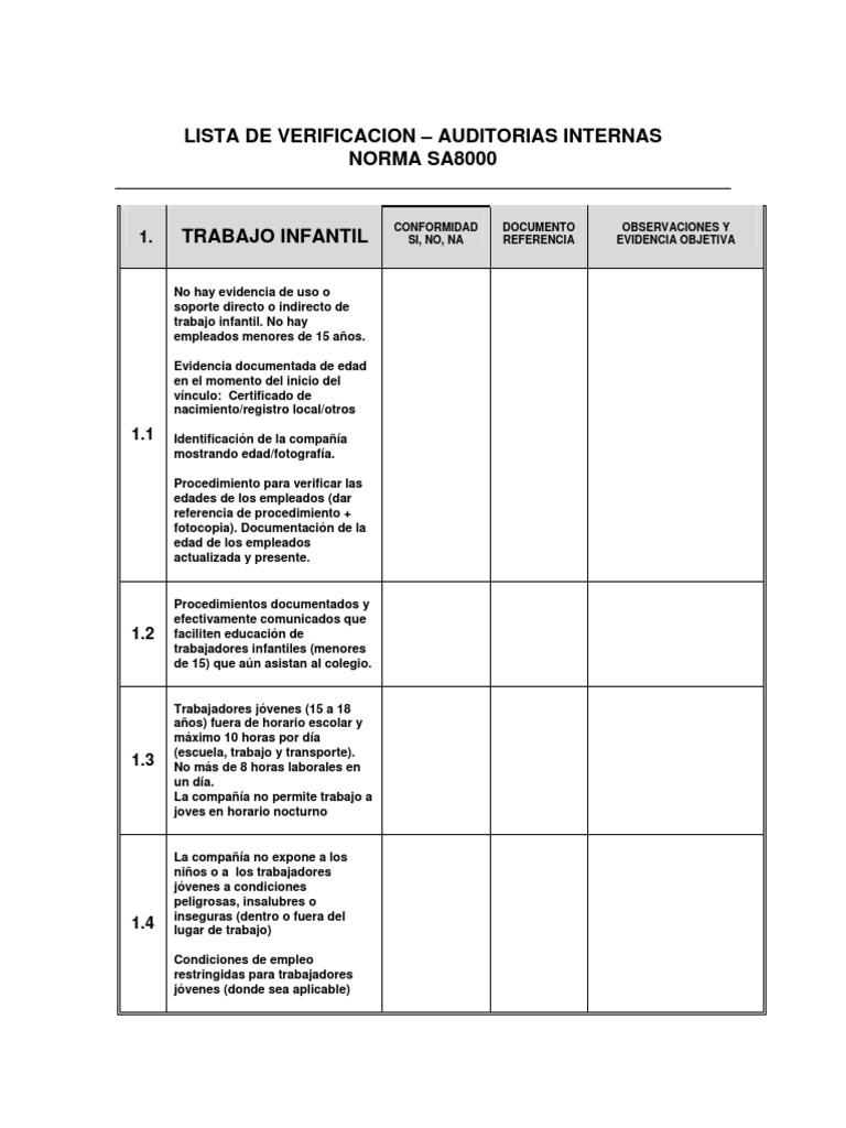 SA8000-AUDIT-CHECKLIST | PDF | Discriminación | Salario