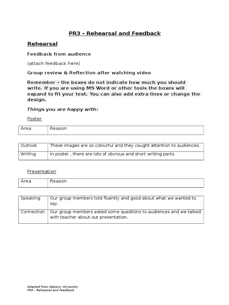 PR3 - Rehearsal and Feedback Rehearsal | PDF