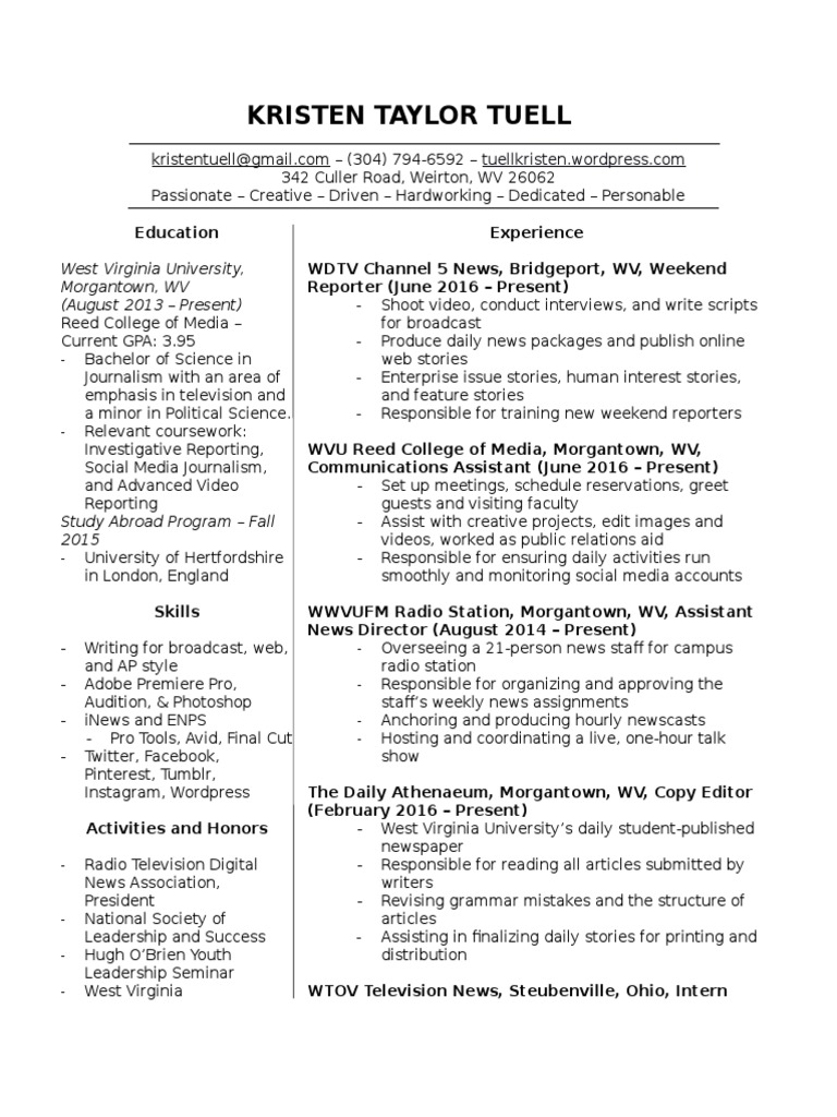Kristen Taylor Tuell: West Virginia University, Morgantown, WV (August ...