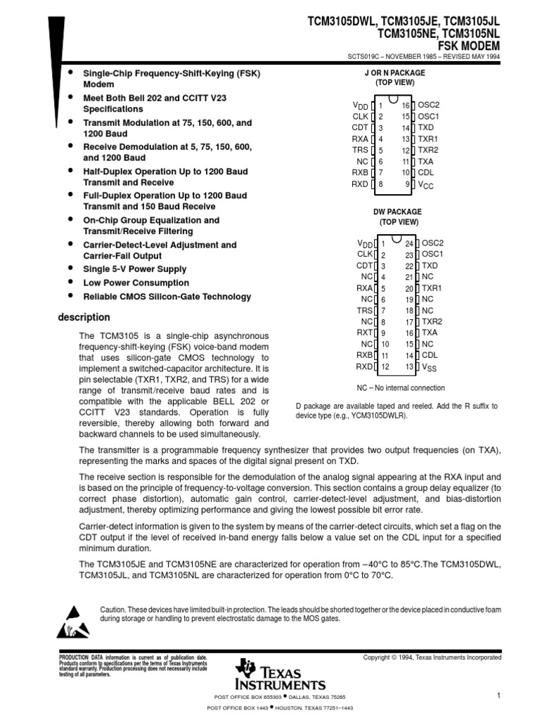 tcm3105 PDF | PDF | Detector (Radio) | Modulation