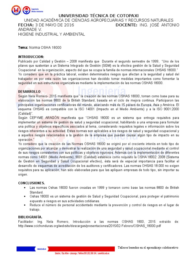 Osha 18000 Resumen | PDF | Seguridad y salud ocupacional | Business