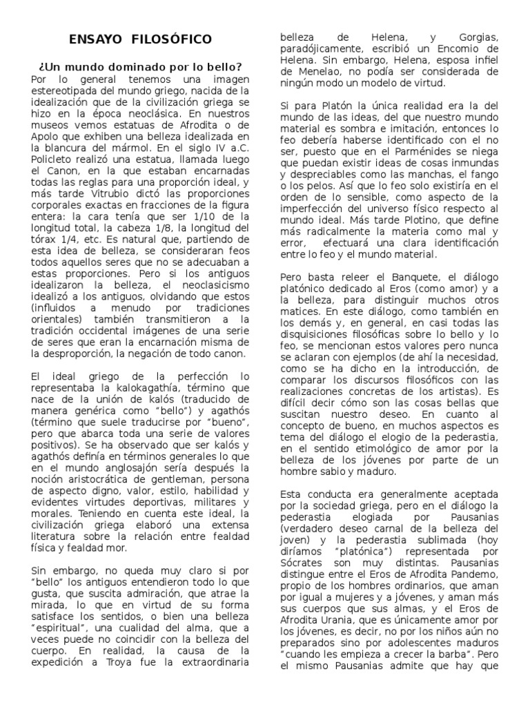 Ensayo Filosófico | PDF | Belleza | Platón