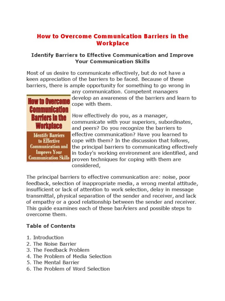 How To Overcome Communication Barriers in The Workplace | PDF ...
