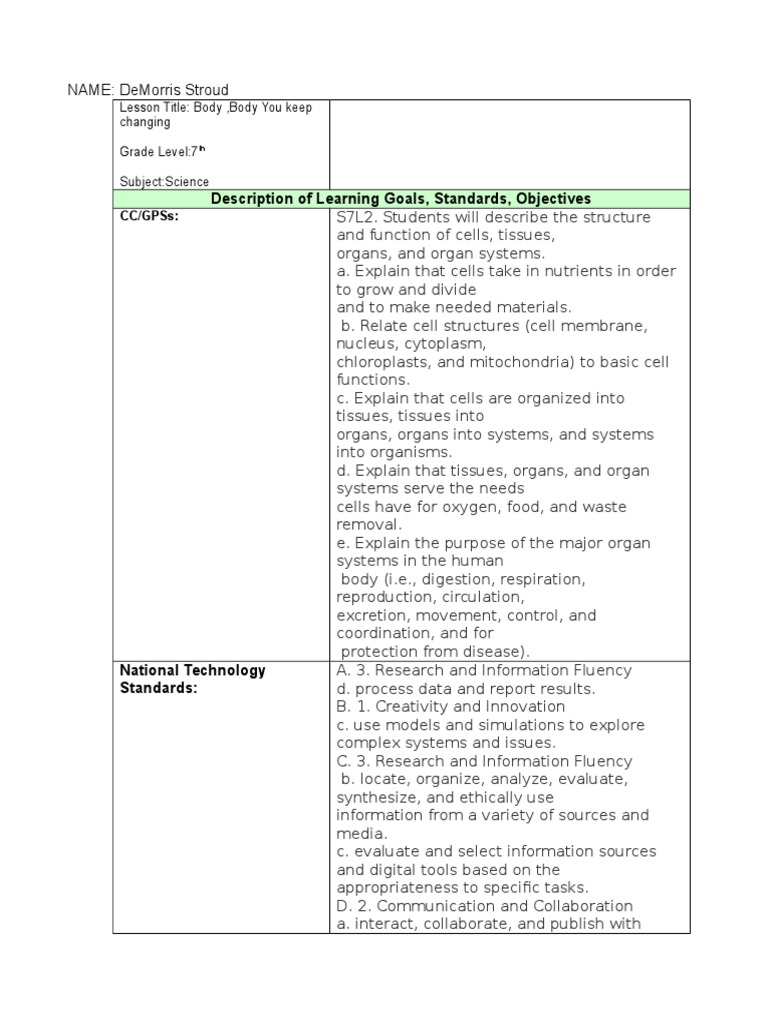 Science Lesson Plan For Concept Map/Kidspriration | PDF