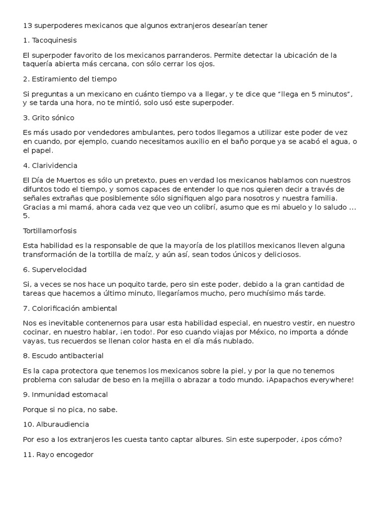 13 Superpoderes Mexicanos Que Algunos Extranjeros Desearían Tener | PDF ...