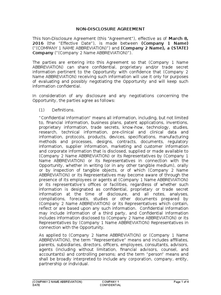 Sample Non-Disclosure Agreement | PDF | Non Disclosure Agreement ...