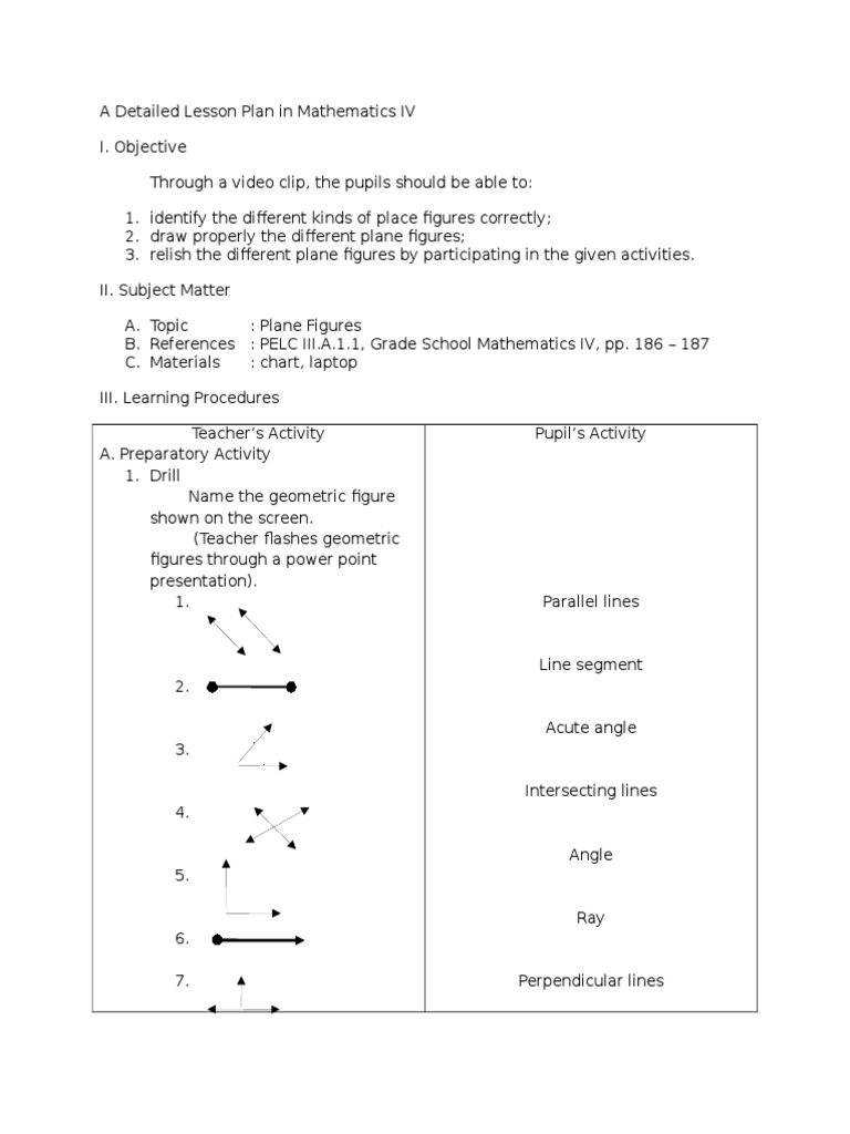 A Detailed Lesson Plan in Mathematics IV | PDF | Rectangle | Euclidean ...