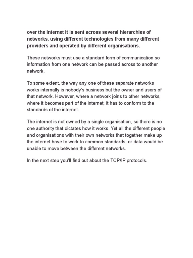 Over The Internet It Is Sent Across Several Hierarchies of Networks ...