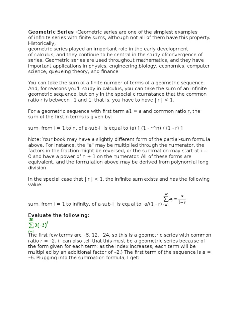 Geometric Series | PDF | Summation | Series (Mathematics)