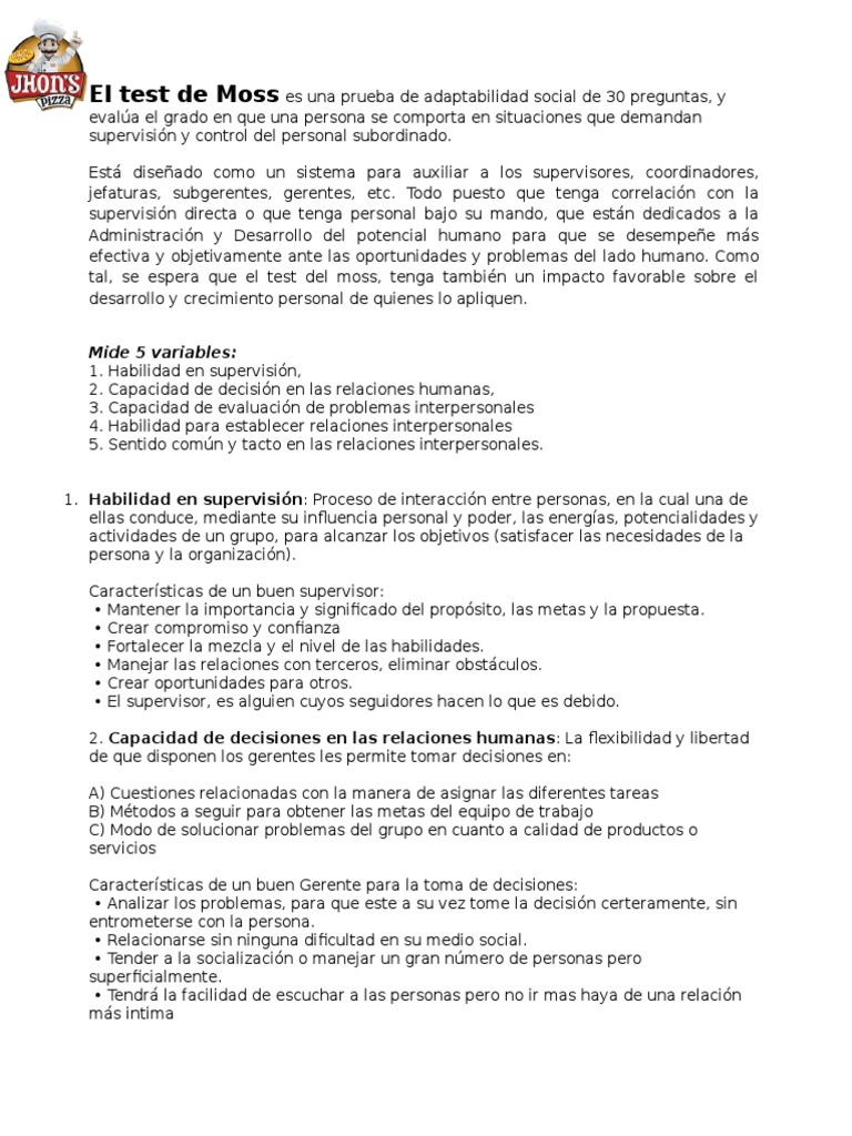 Test de Moss | PDF | Desarrollo personal | Toma de decisiones