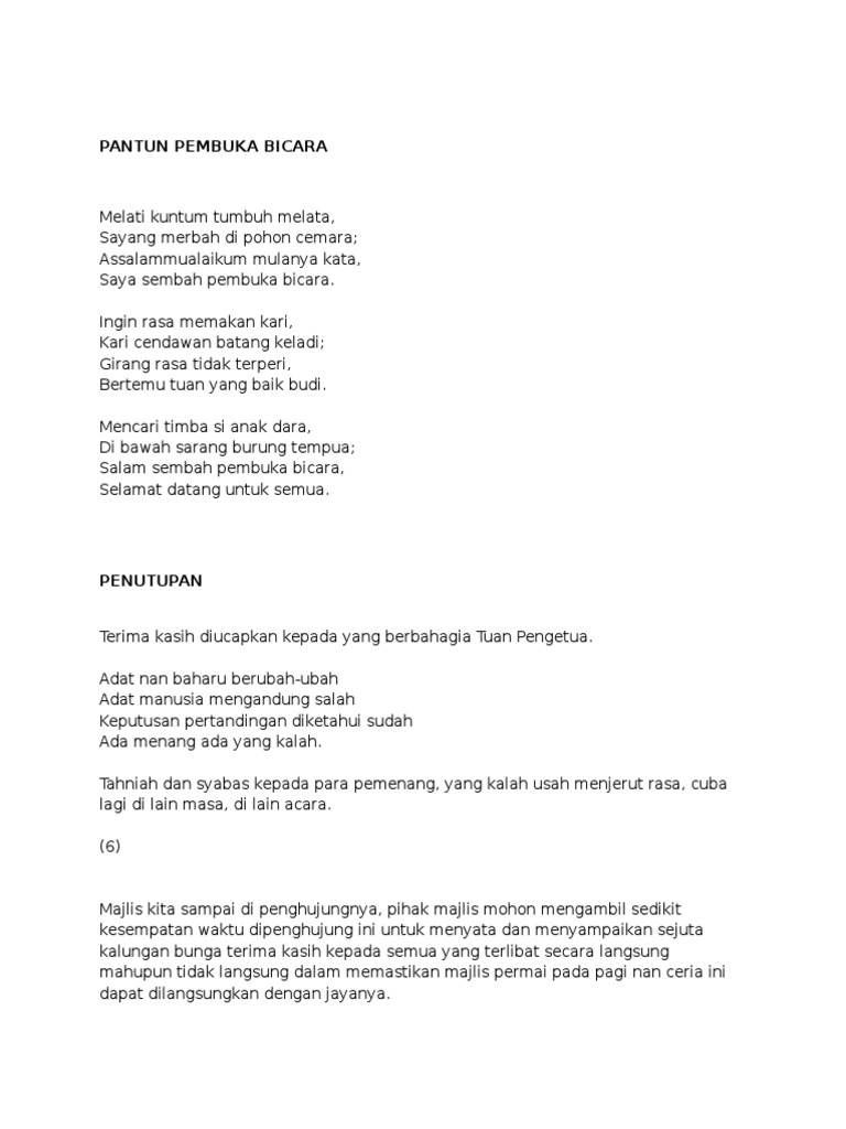 Pantun Pembuka dan Penutup Majlis | PDF