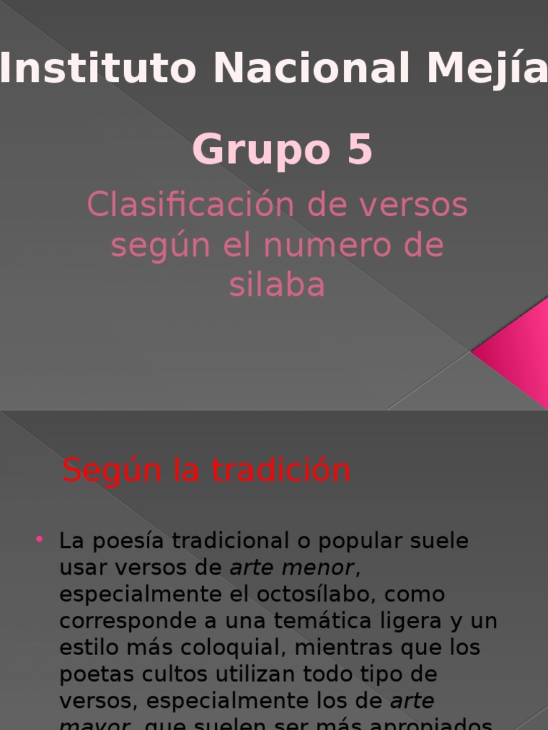 Clasificación de Versos Según El Numero de Silabas | Metro (poesía ...