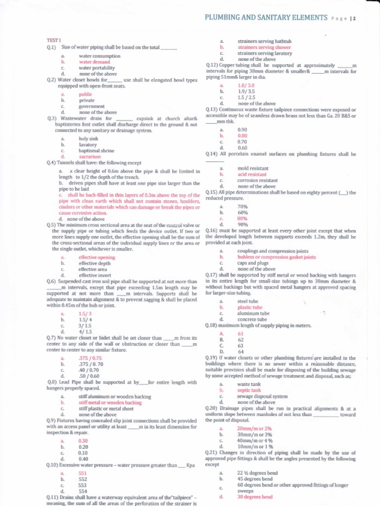 Plumbing Exam Questions and Answers | PDF | Pump | Plumbing