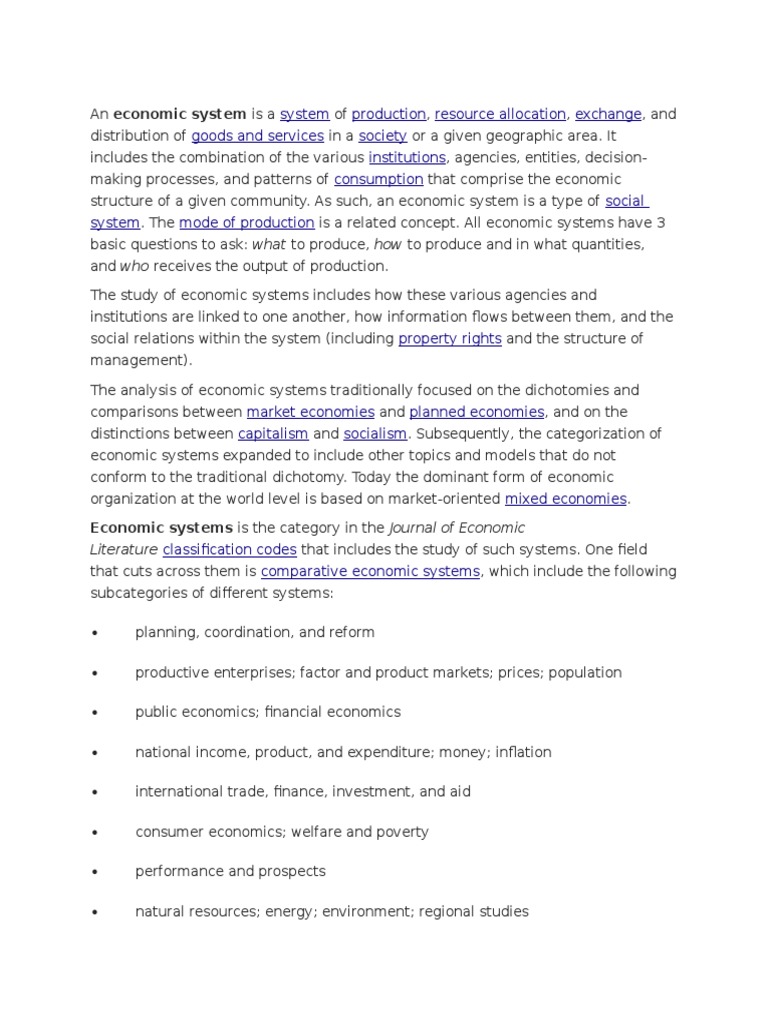 Economic Systems Is The Category in The Journal of Economic: Literature ...