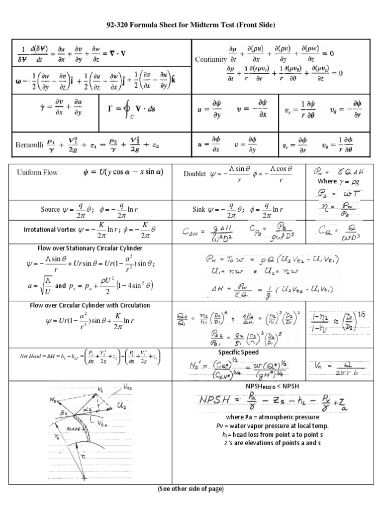 2016 Midterm Test Formula Sheet | PDF