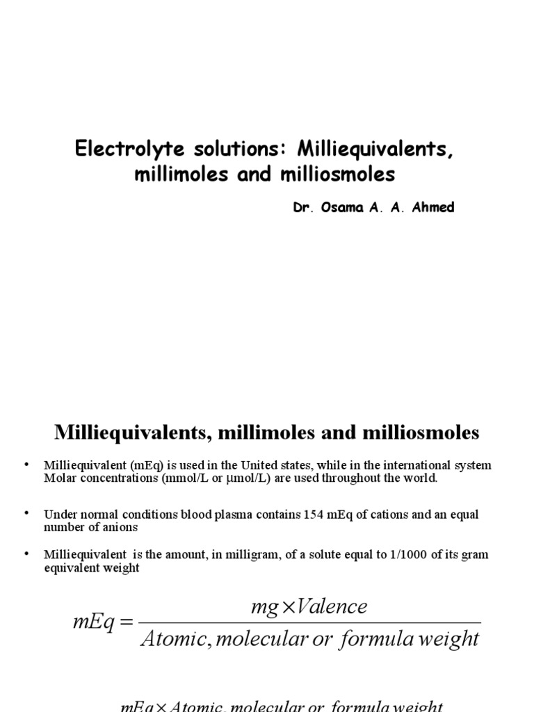 Millieq Millimoles 12 (2) | Mole (Unit) | Electrolyte
