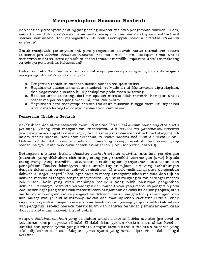 Mempersiapkan Suasana Nushrah PDF | PDF | Ilmu Sosial | Agama & Spiritualitas