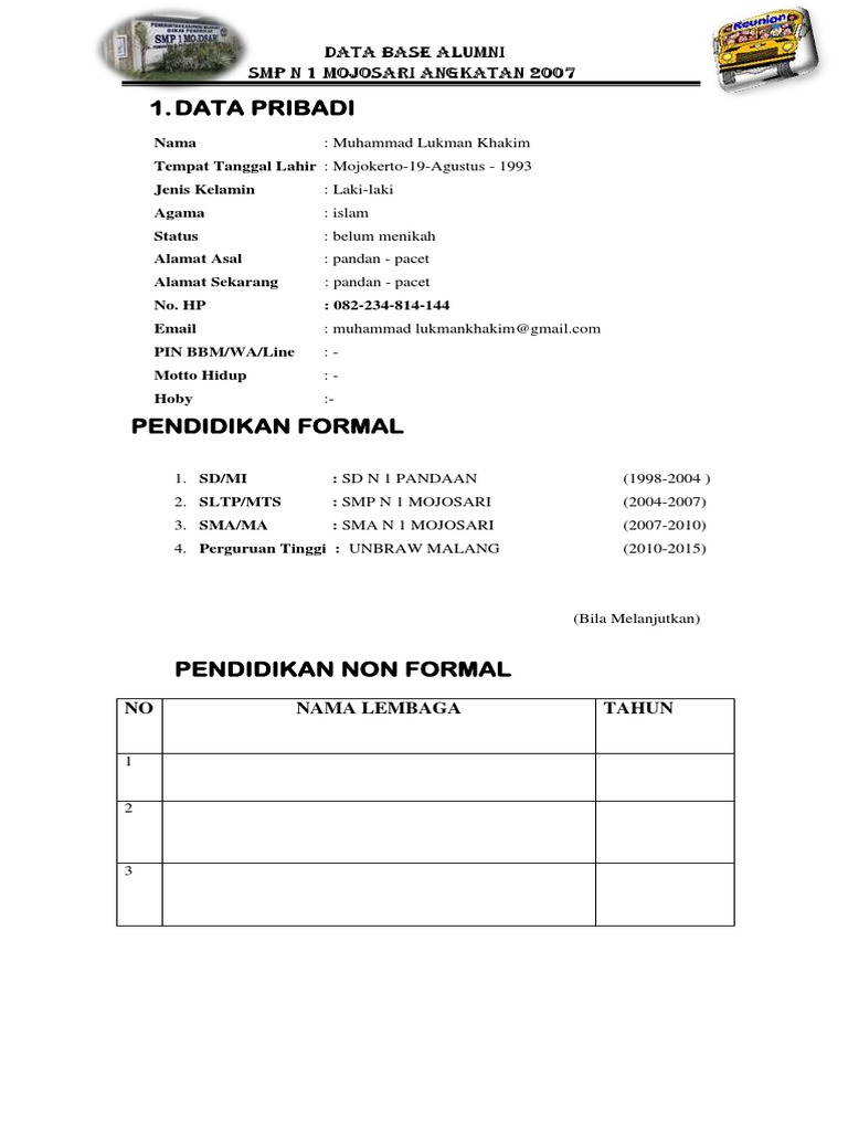 Database Alumni SMP N 1 Mojosari 2007 | PDF