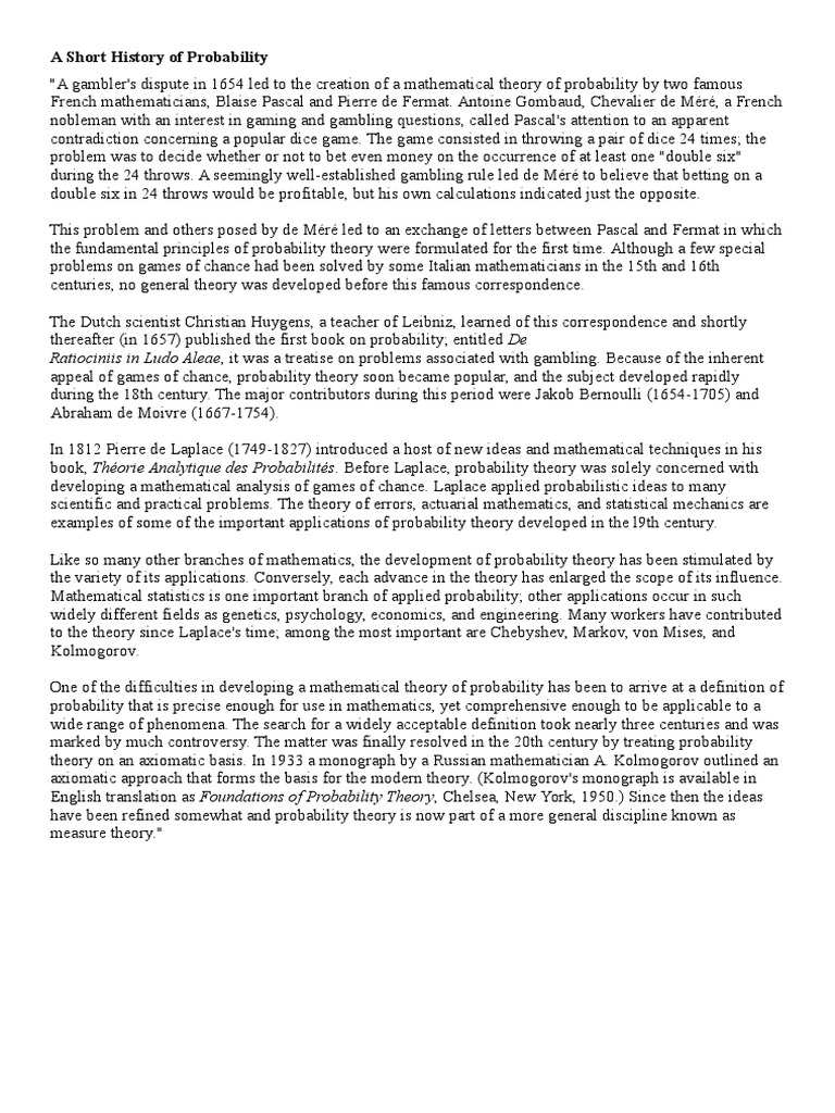 A Short History of Probability | PDF | Probability Theory | Probability