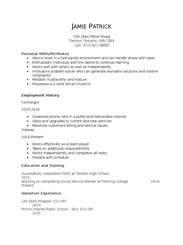 Jamie Patrick's Resume Overview | PDF