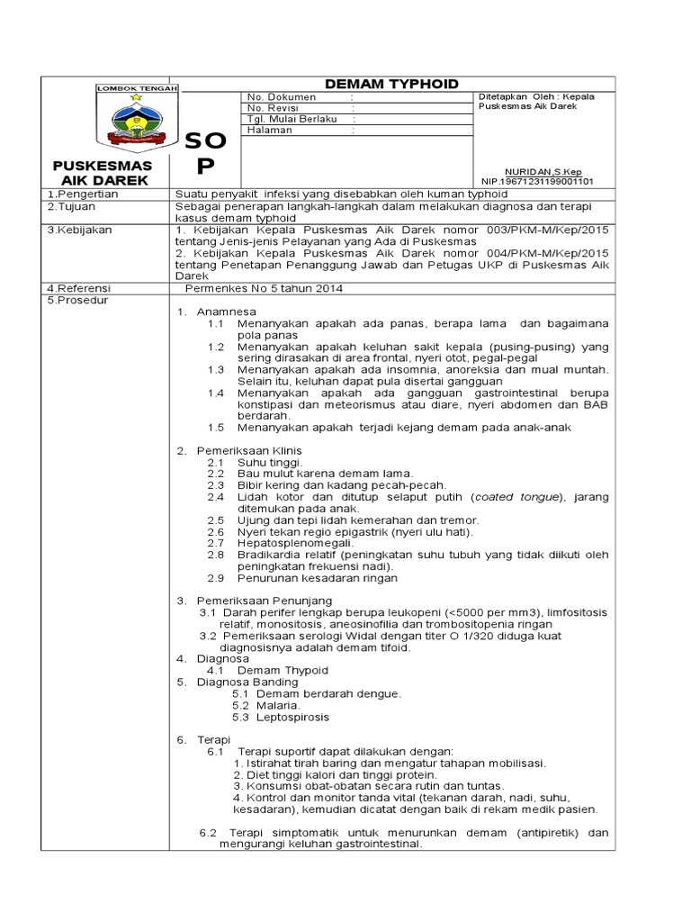 8) SOP Demam Typhoid | PDF | Sains & Matematika