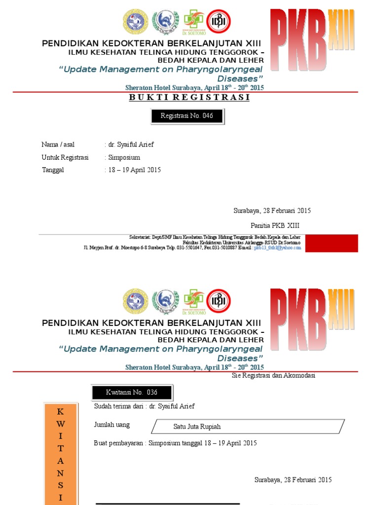 Bukti Registrasi Dan Kuitansi Dr. Syaiful Arief | PDF