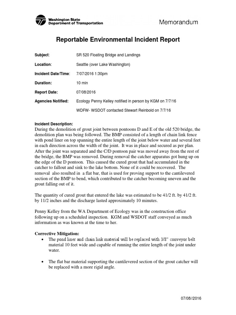 Reportable Environmental Incident Report | PDF