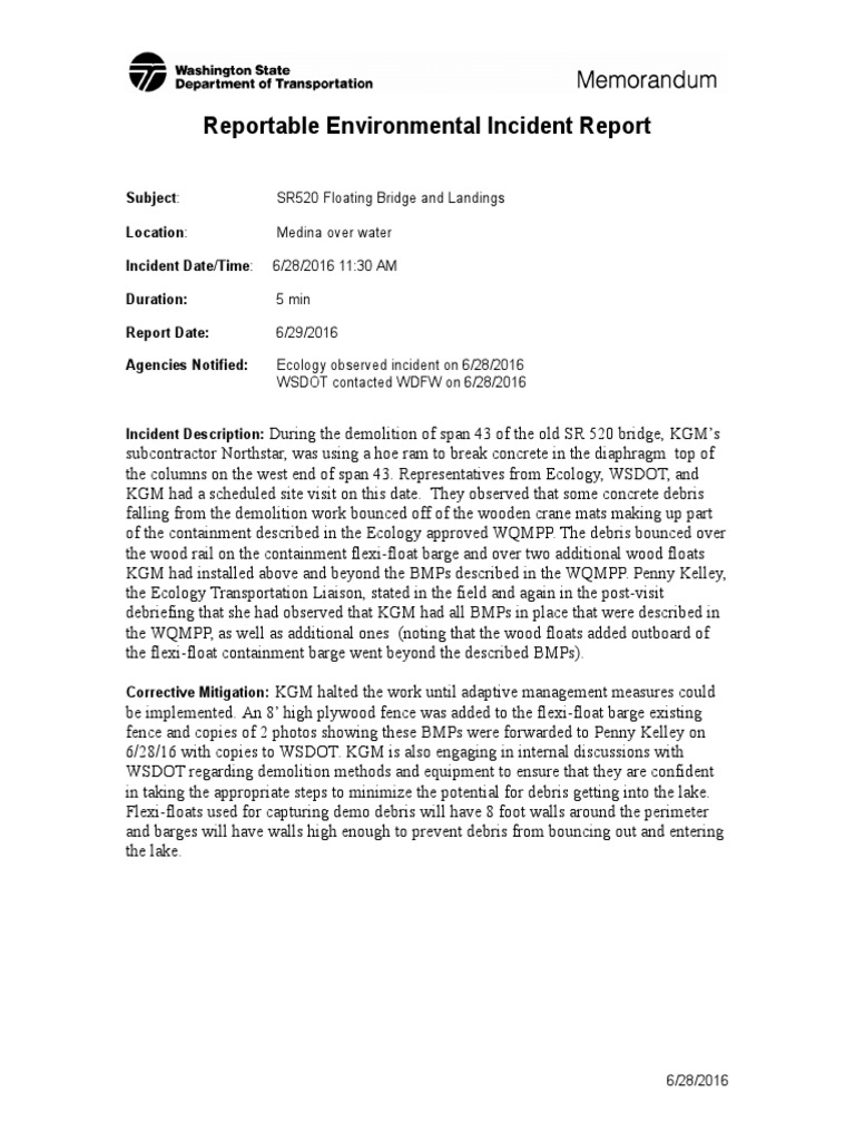 Reportable Environmental Incident Report | PDF