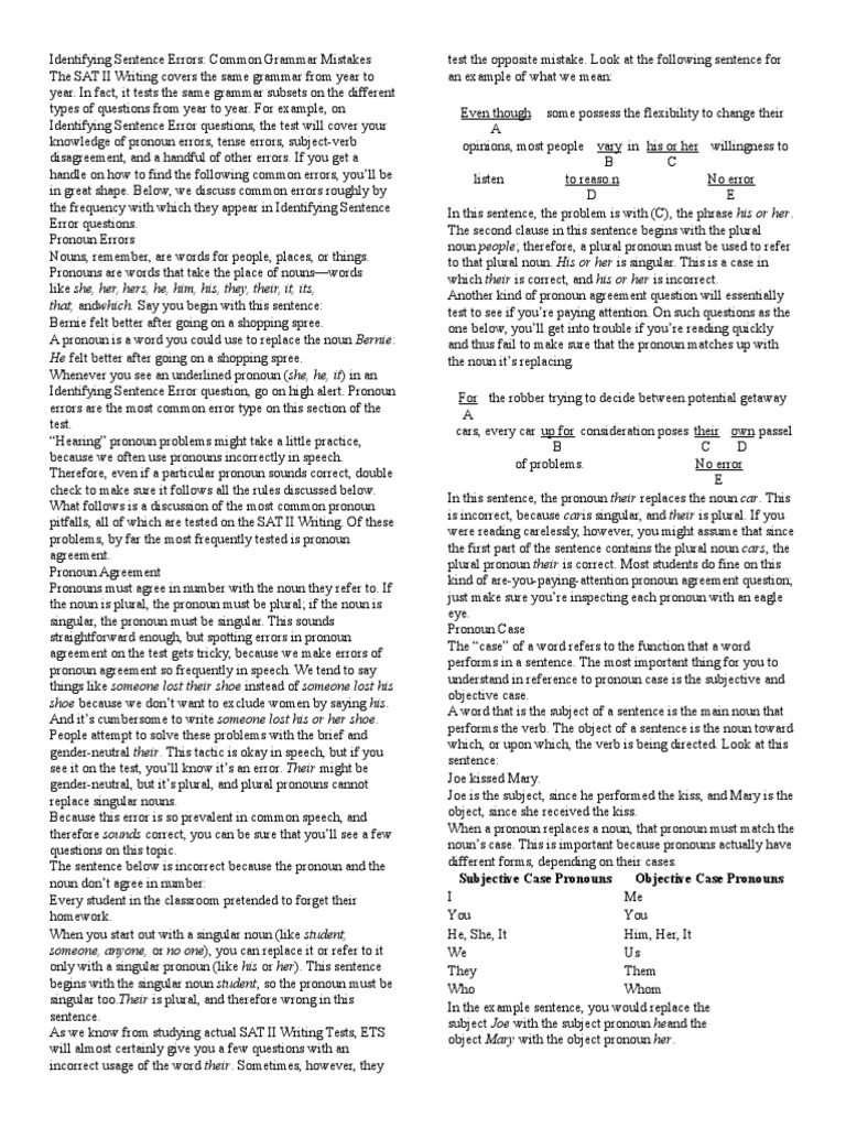 Identifying Sentence Errors | PDF