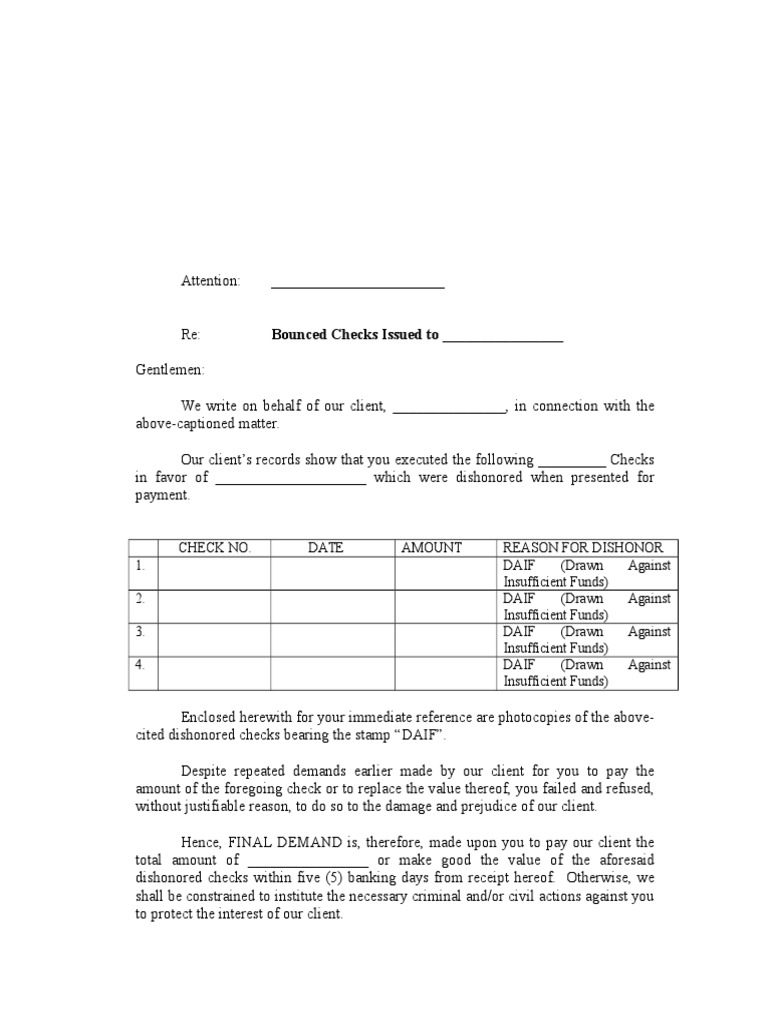 Demand Letter (Bouncing Checks) | PDF