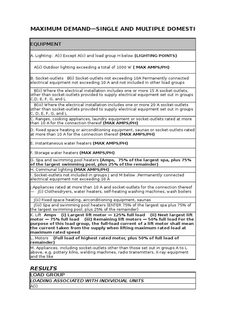Australian Standard - AS3000 Maximum Demand Calculator | PDF | Water Heating | Electrical ...