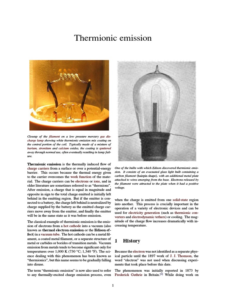 Thermionic Emission | PDF | Electromagnetism | Condensed Matter Physics