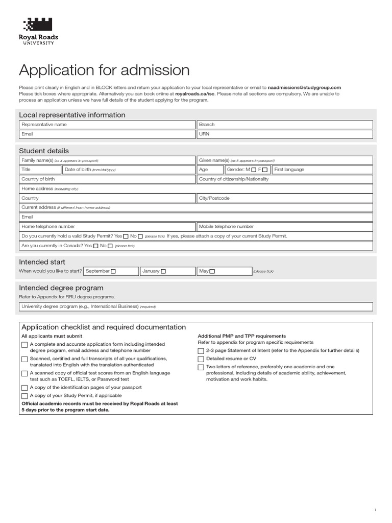 Royal Roads University Application Form | PDF | University And College ...