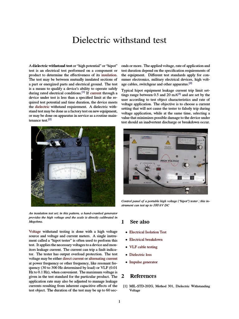 Dielectric Withstand Test Overview | PDF | Electromagnetism | Electricity