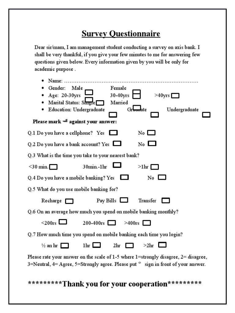 Survey Questionnaire: Thank You For Your Cooperation | PDF