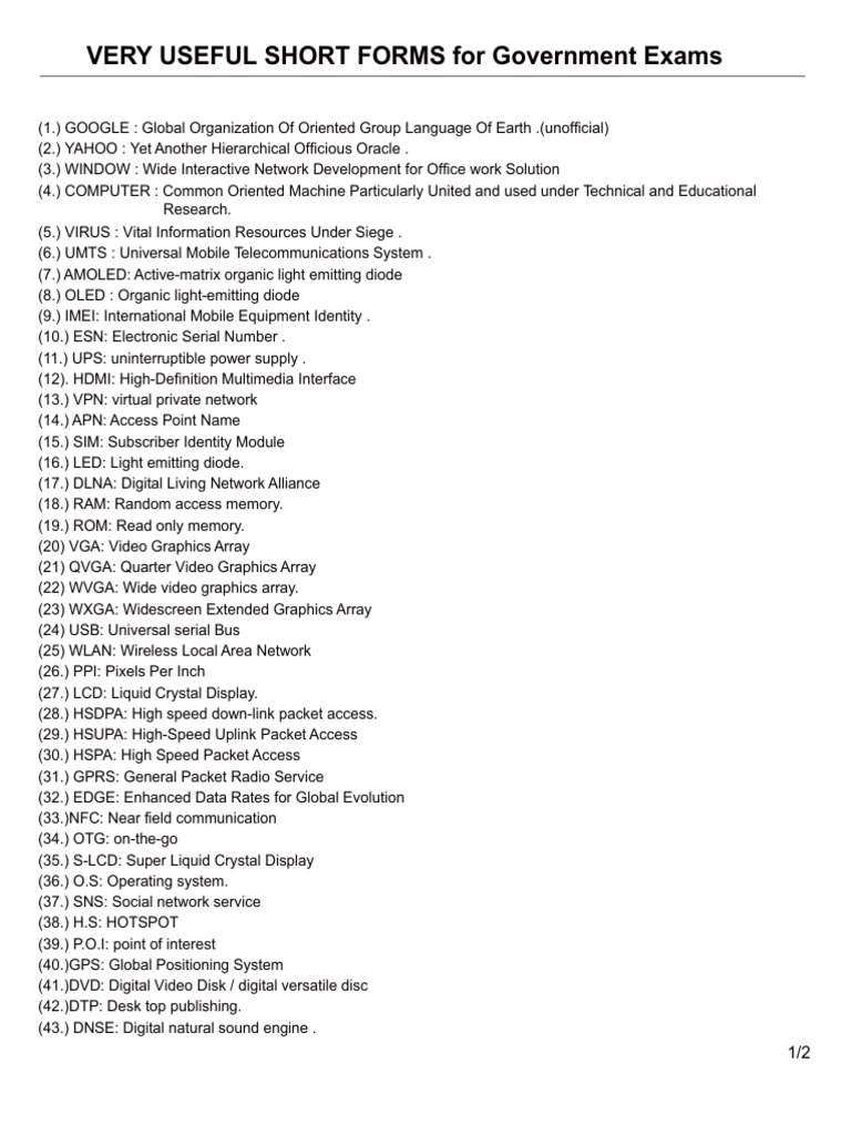 Very Useful Short Forms | PDF | Technology & Engineering