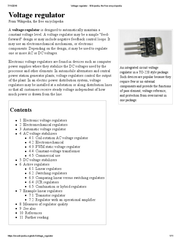 Voltage Regulator - Wikipedia, The Free Encyclopedia | PDF | Science ...